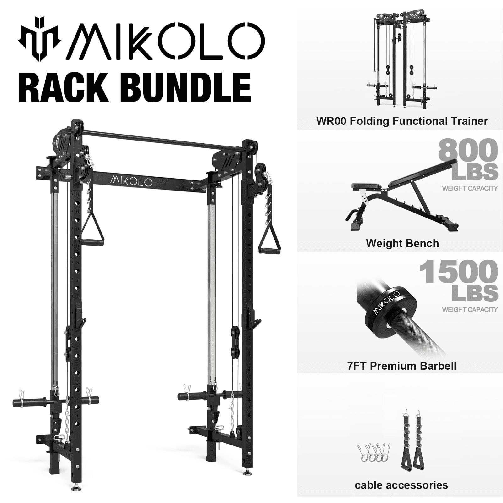 Mikolo Foldable Squat Rack, Wall Mounted Power Rack with Cable ...
