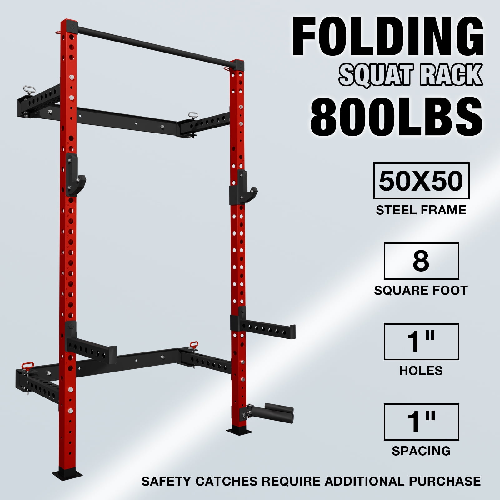 Mikolo Folding Power Rack, 1000lbs Capacity, Wall Mounted with Pull-up ...