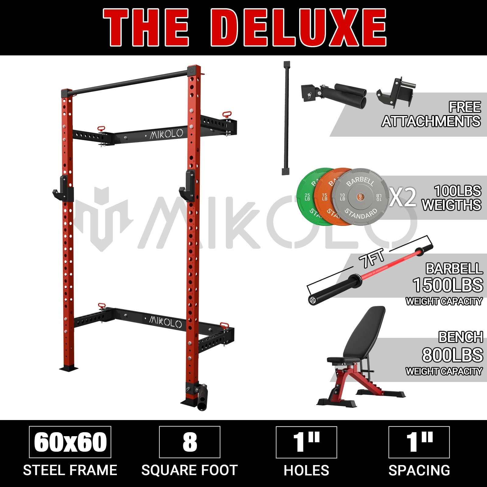 Mikolo Folding Power Rack Cage,1000lbs Capacity Wall Mounted Squat Rack ...