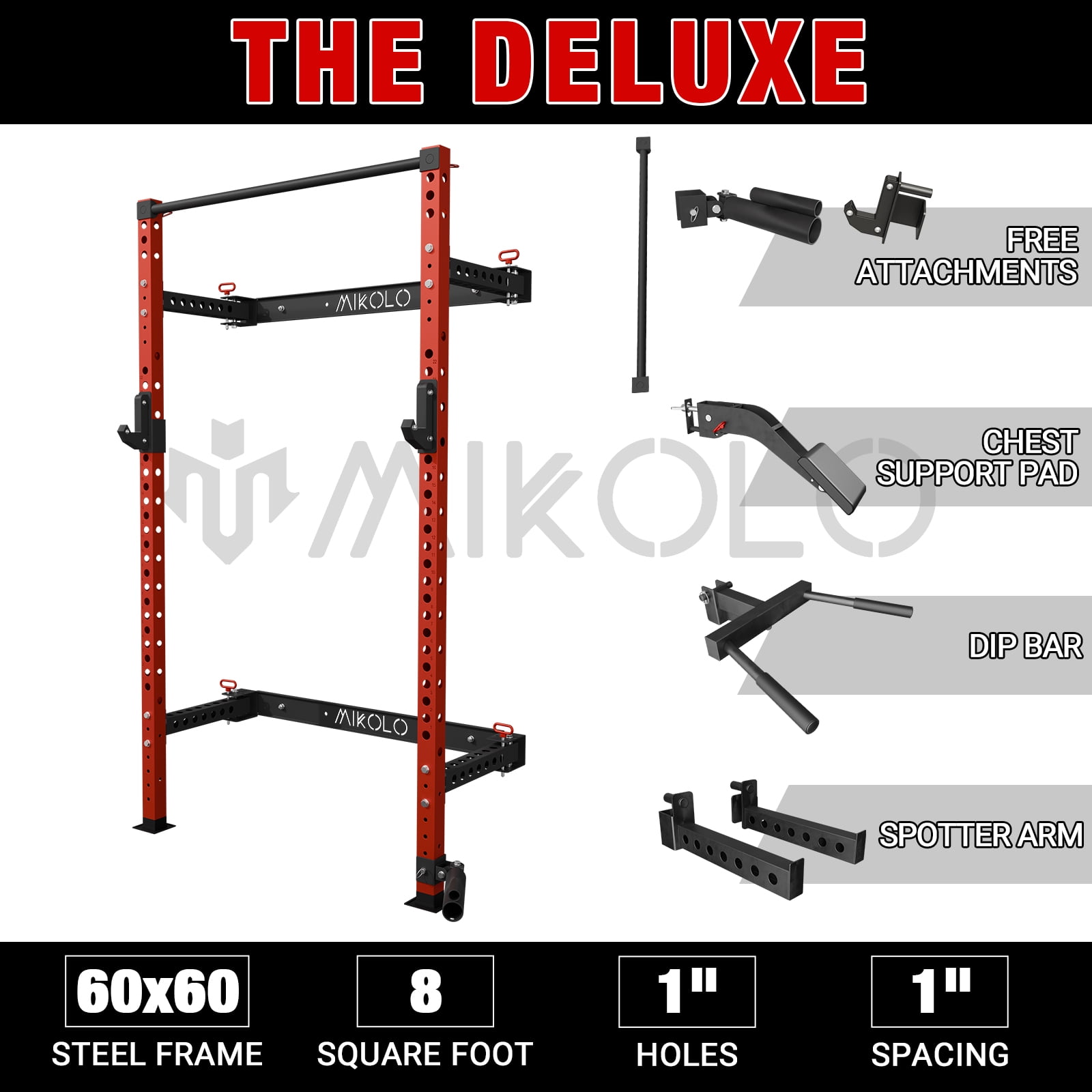 Mikolo Folding Power Rack Cage,1000lbs Capacity Wall Mounted Squat Rack ...