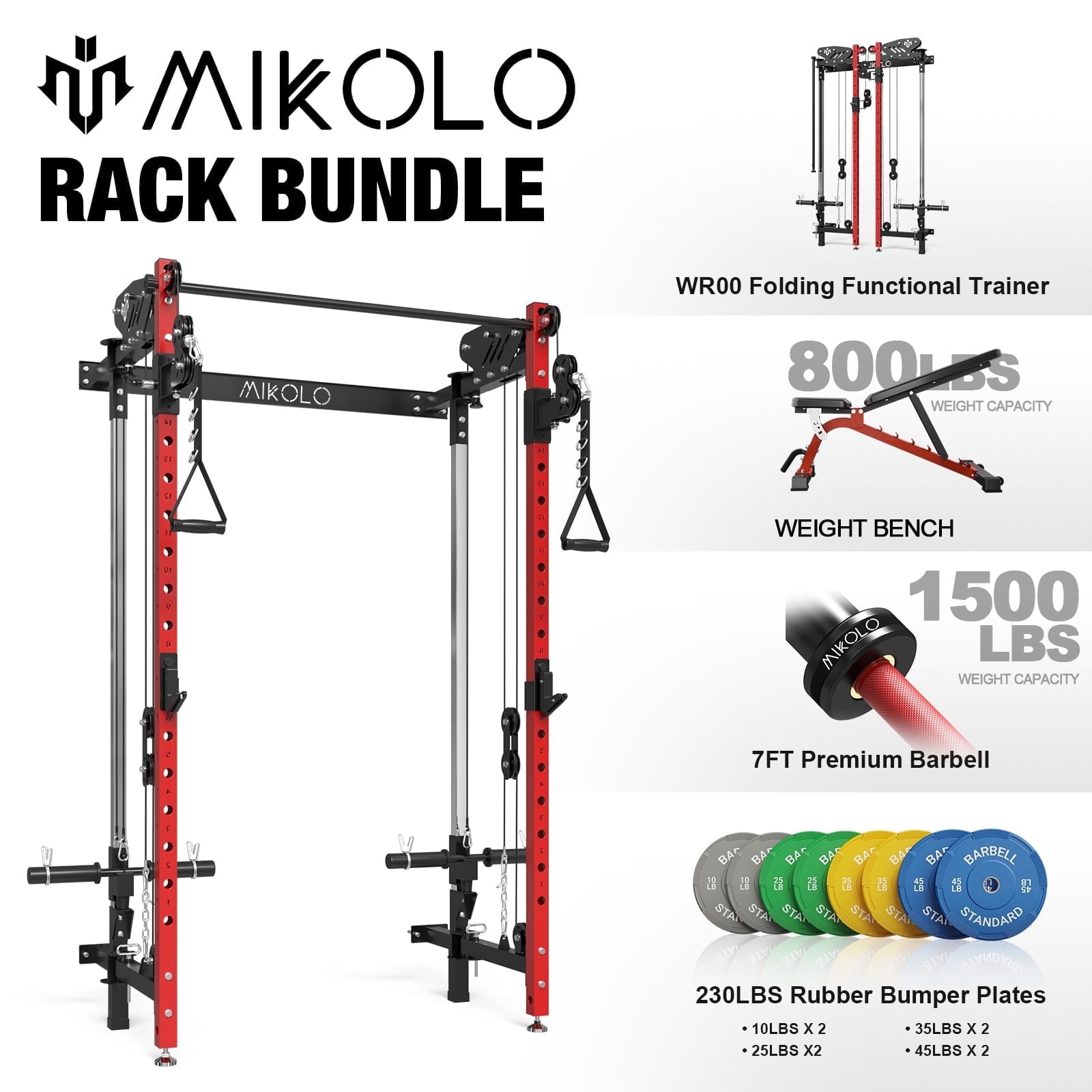 Mikolo Foldable Squat Rack, Wall Mounted Power Rack with Cable ...