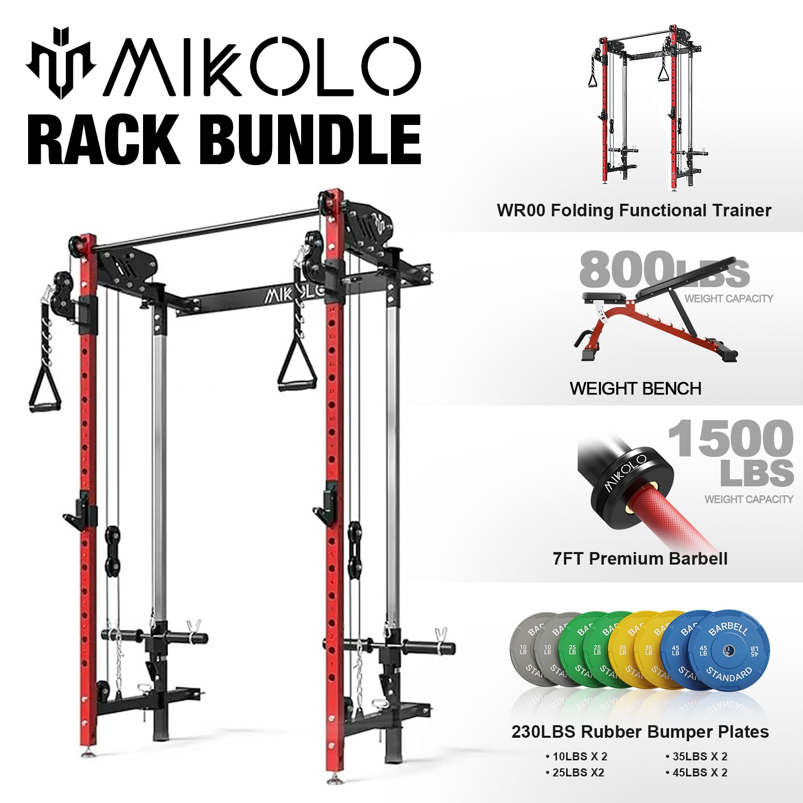 Mikolo Folding Squat Rack, Wall Mounted Power Rack with Cable Crossover ...