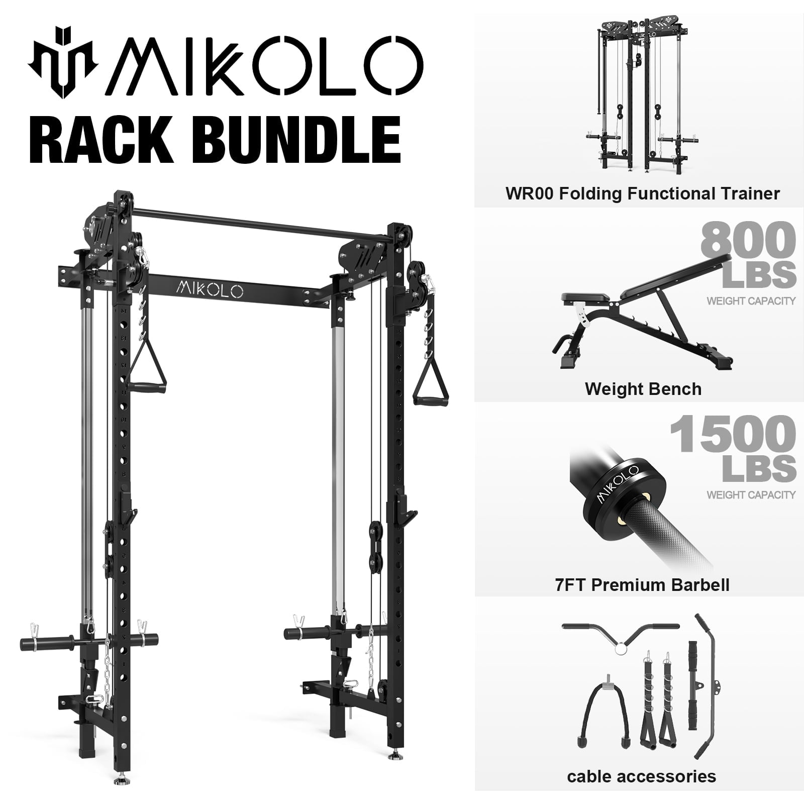 Mikolo Folding Squat Rack, Wall Mounted Power Rack with Cable Crossover ...