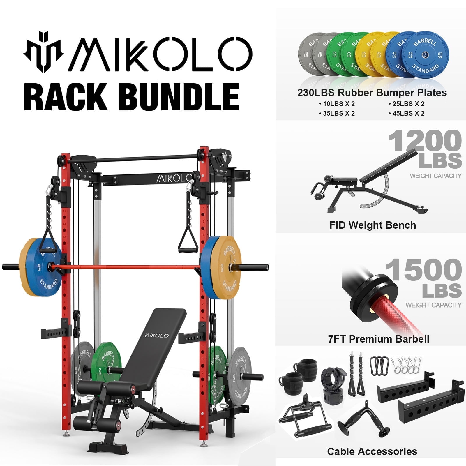 Mikolo Functional Trainer Folding Squat Rack Wall-Mounted Power Rack ...