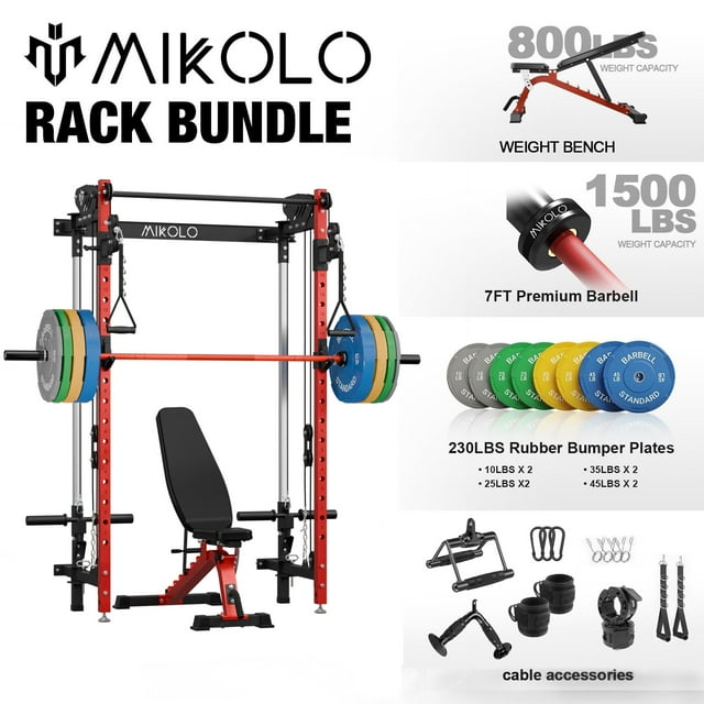 Mikolo Functional Trainer Folding Squat Rack Wall-Mounted Power Rack ...