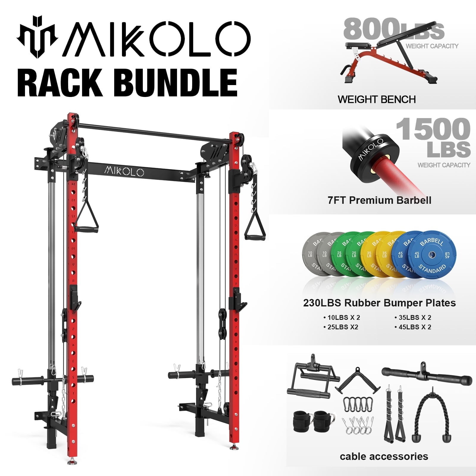 Mikolo Functional Trainer Folding Squat Rack Wall-Mounted Power Rack ...