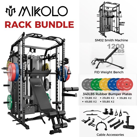 Mikolo Functional Trainer & Smith Machine, 2×2"Uprights (33 Holes ...