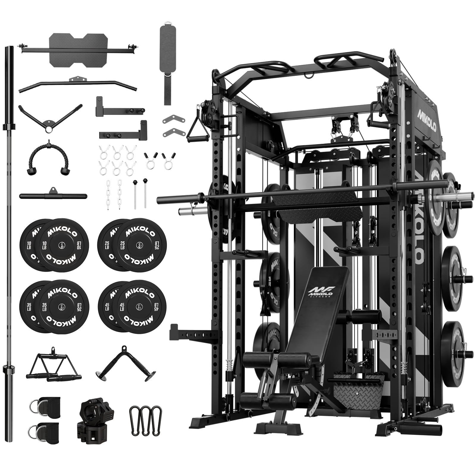Mikolo Functional Trainer & Smith Machine, 2×2"Uprights (33 Holes ...