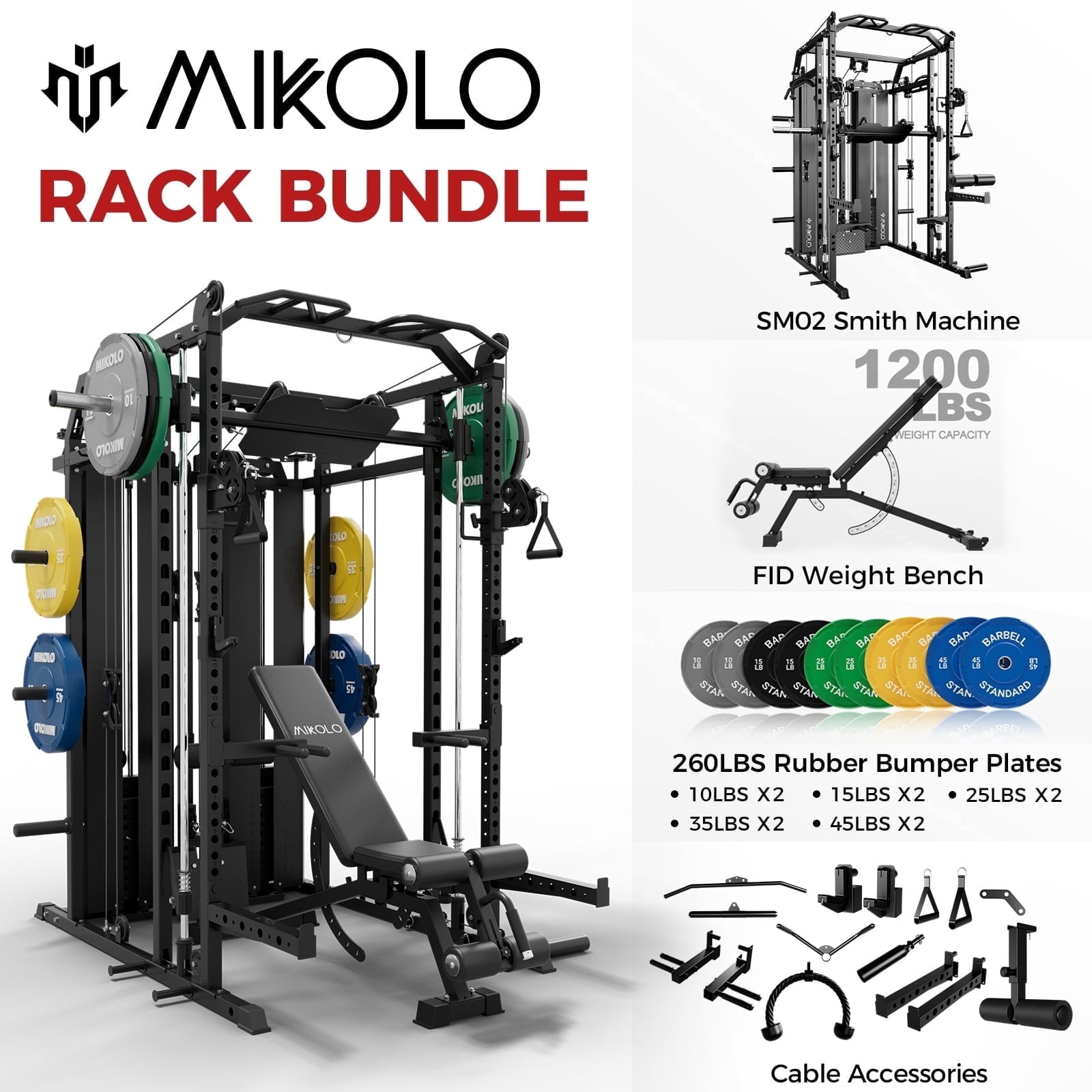 Mikolo Functional Trainer & Smith Machine, 2×2"Uprights (33 Holes ...