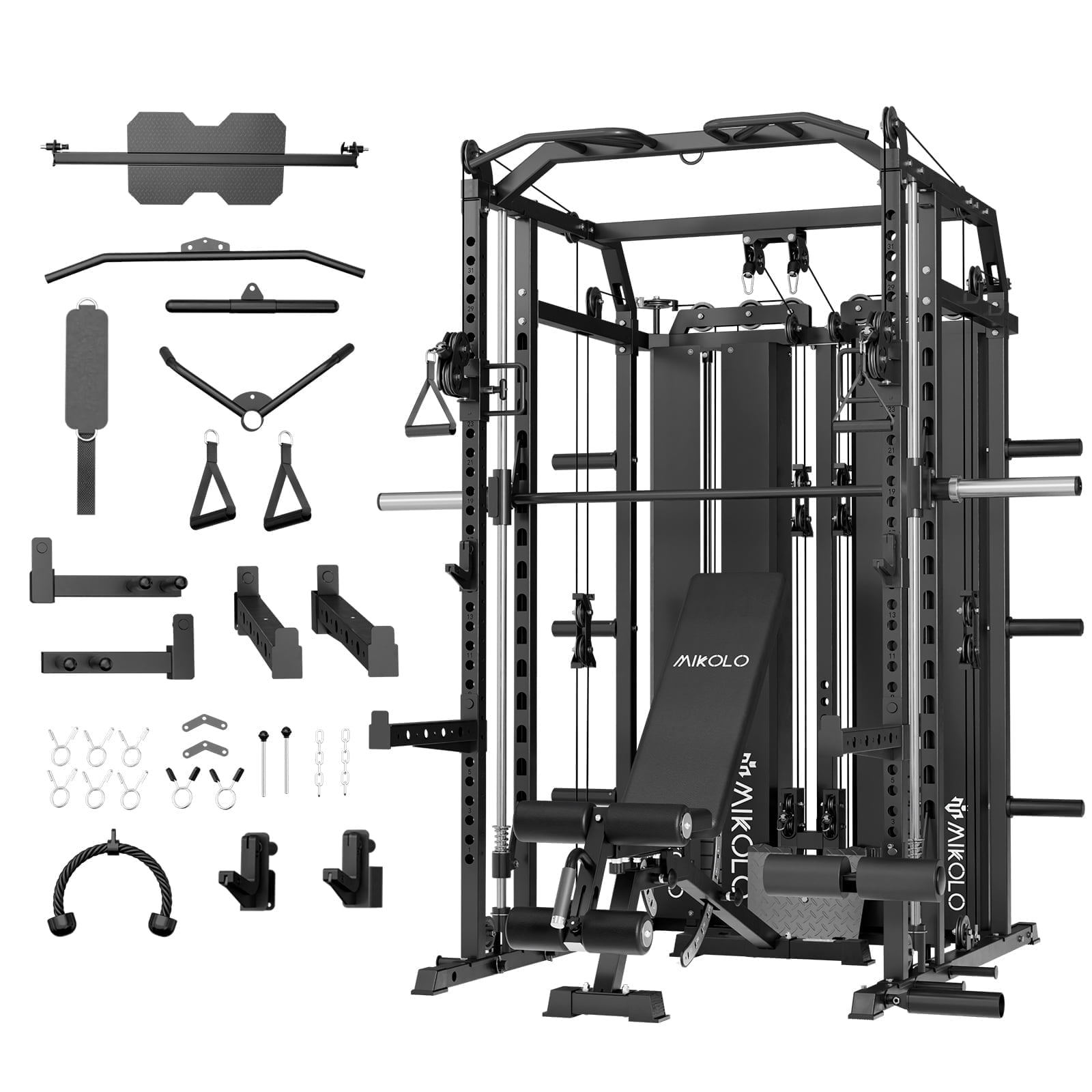 Mikolo Functional Trainer & Smith Machine, 2×2"Uprights (33 Holes ...
