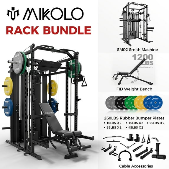 Mikolo Functional Trainer & Smith Machine, 2×2"Uprights (33 Holes ...