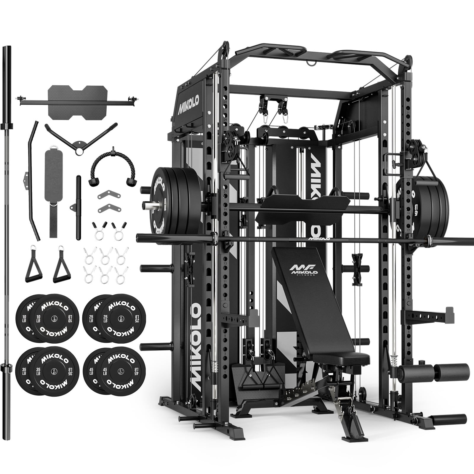 Mikolo Functional Trainer & Smith Machine, 2×2"Uprights (33 Holes ...