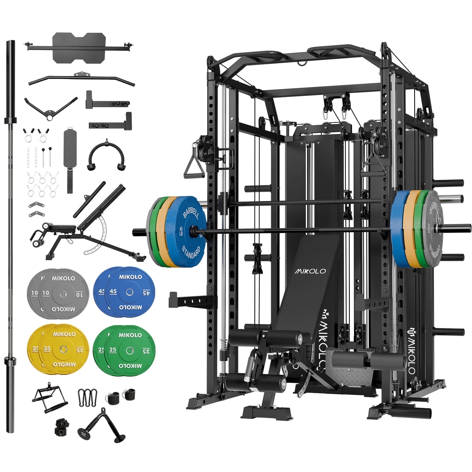 Mikolo Functional Trainer & Smith Machine, 2×2"Uprights (33 Holes ...