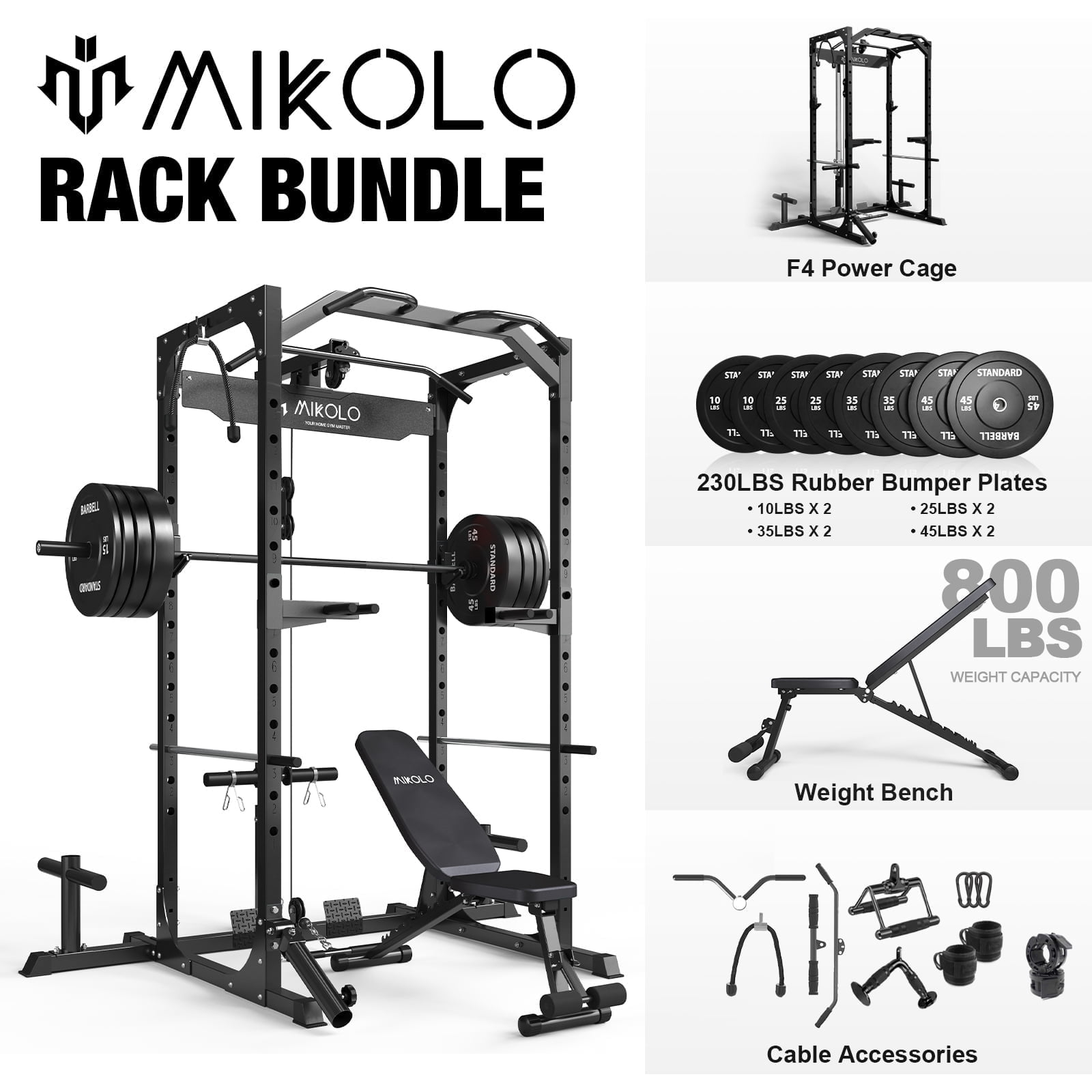 Mikolo Power Rack Cage with LAT Pulldown System,1200 lbs Capacity Power ...