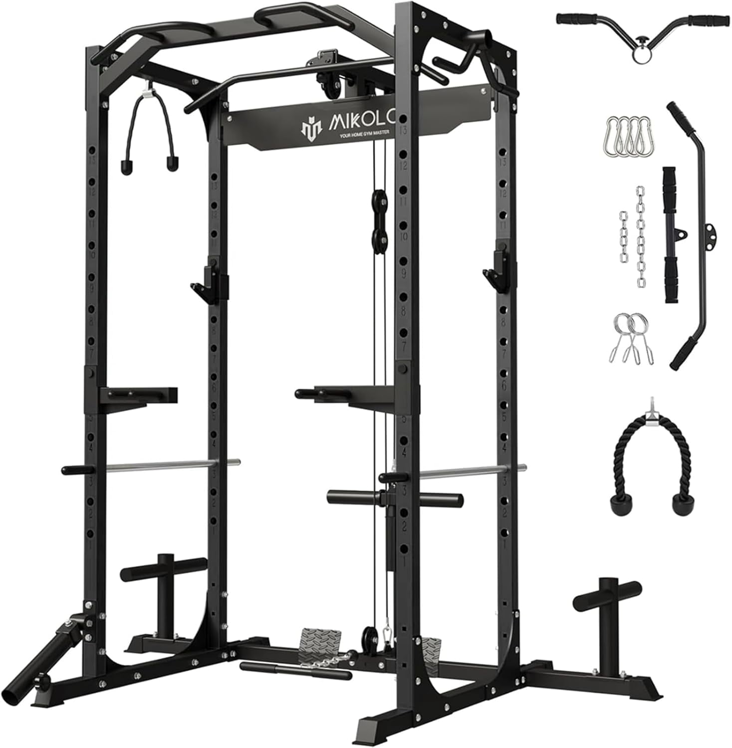 Mikolo Power Cage, Power Rack with LAT Pulldown, 1200 Pounds Capacity ...