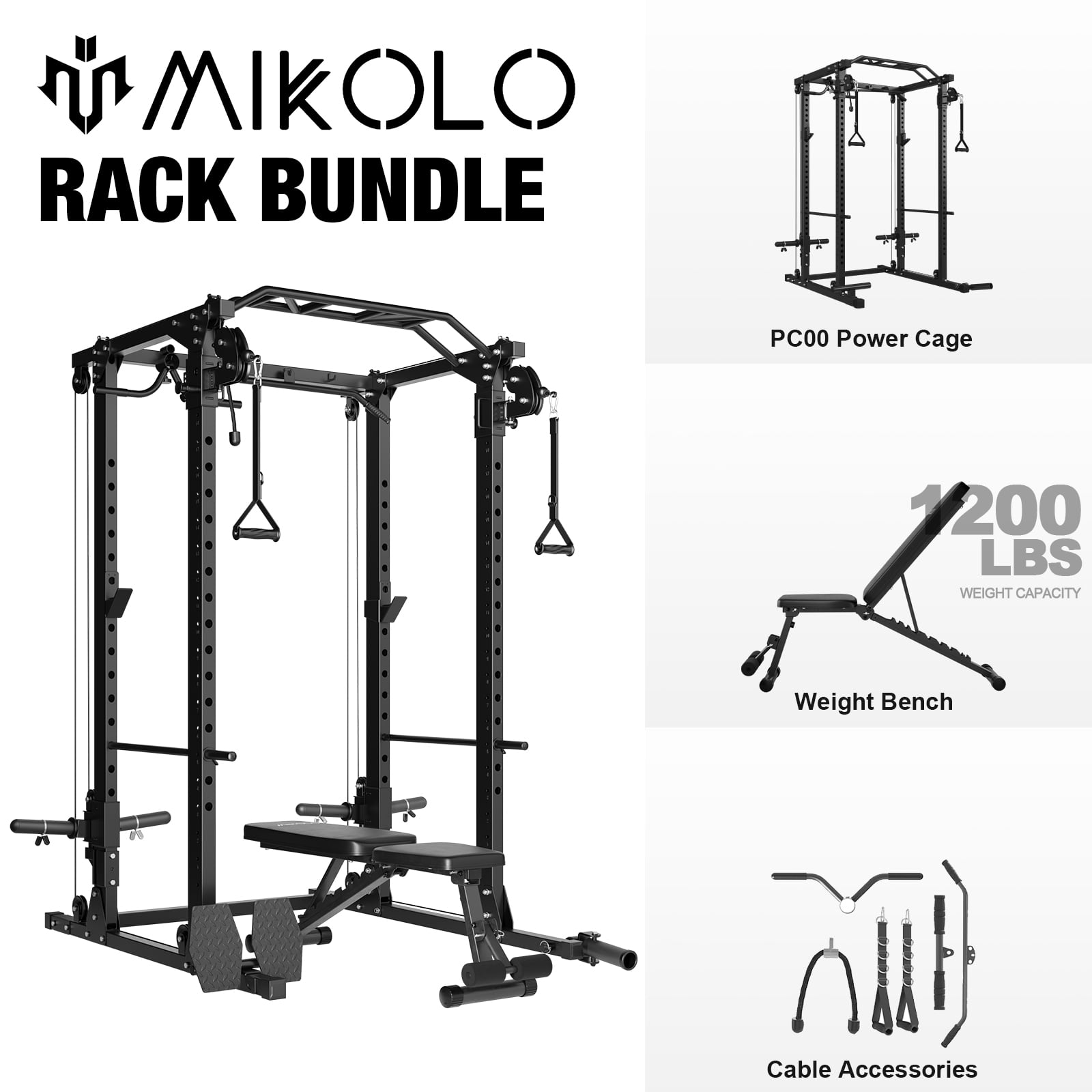 Mikolo Power Cage, Squat Rack with 800lbs Weight Bench, Multi-function ...