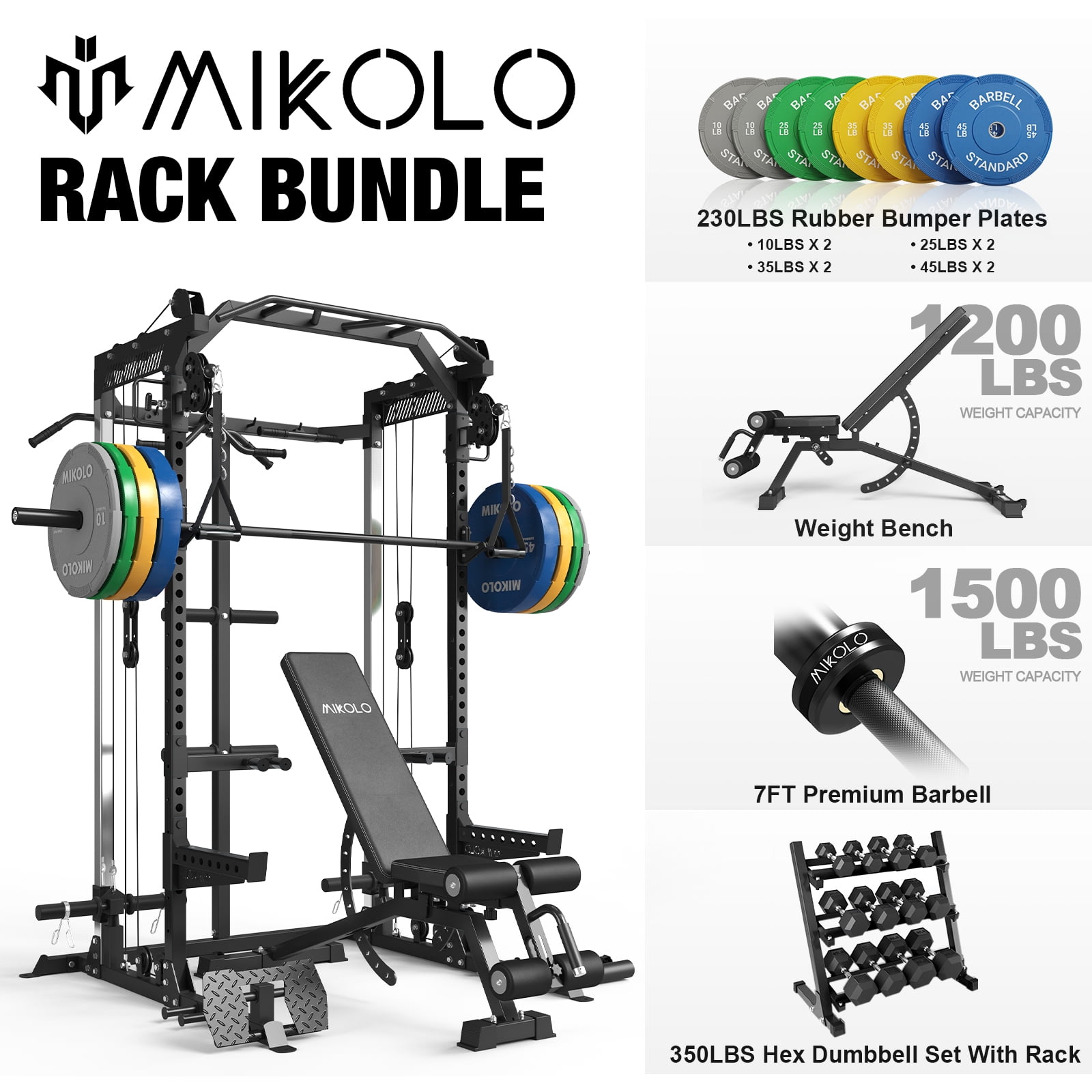 Mikolo Power Cage, Squat Rack W/ Dual Pulley Cable Crossover System ...