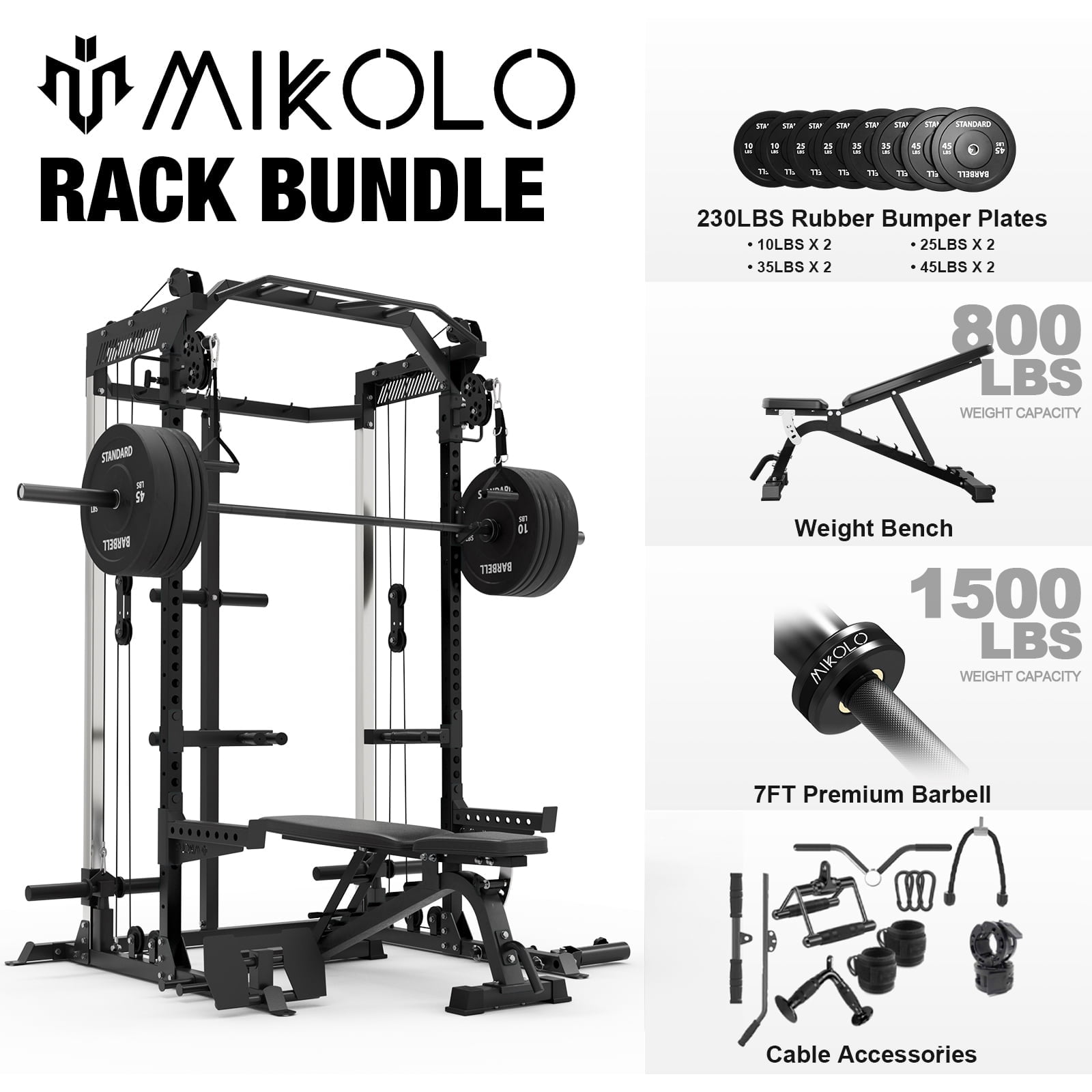 Mikolo Power Cage, Squat Rack With Dual Pulley Cable Crossover System ...