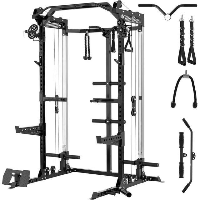 Mikolo Power Cage, Squat Rack with Dual Pulley System, Home Gym Machine ...