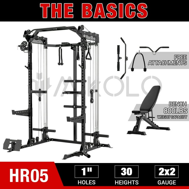 Mikolo Power Cage, Squat Rack with Dual Pulley Cable Crossover System ...
