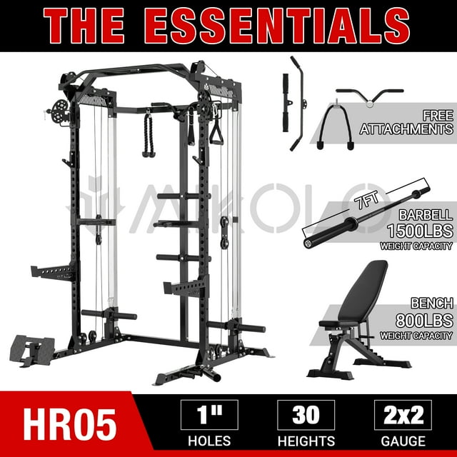 Mikolo Multifunction Home Gym System Power Cage with Dual Pulley Cable ...