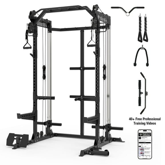 Mikolo Power Rack Cage, Weight Rack with Dual Pulley Cable Crossover ...