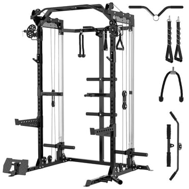 Mikolo Folding Squat Rack, Wall Mounted Power Rack with Pulley System ...
