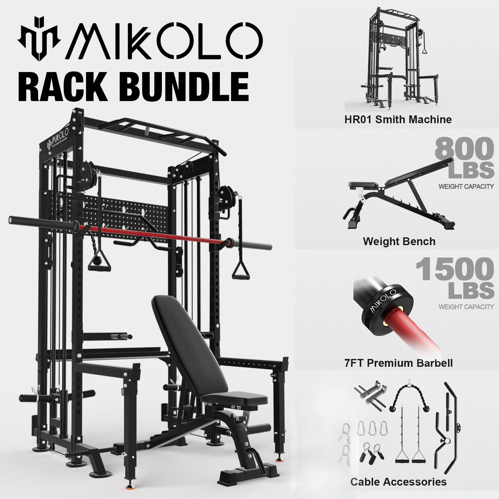 Mikolo Power Rack, 2000LB Capacity Power Cage with Dual Pulley Cable ...
