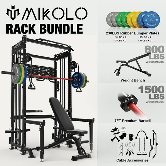 Mikolo Power Rack, 2000LB Capacity Power Cage with Dual Pulley Cable ...