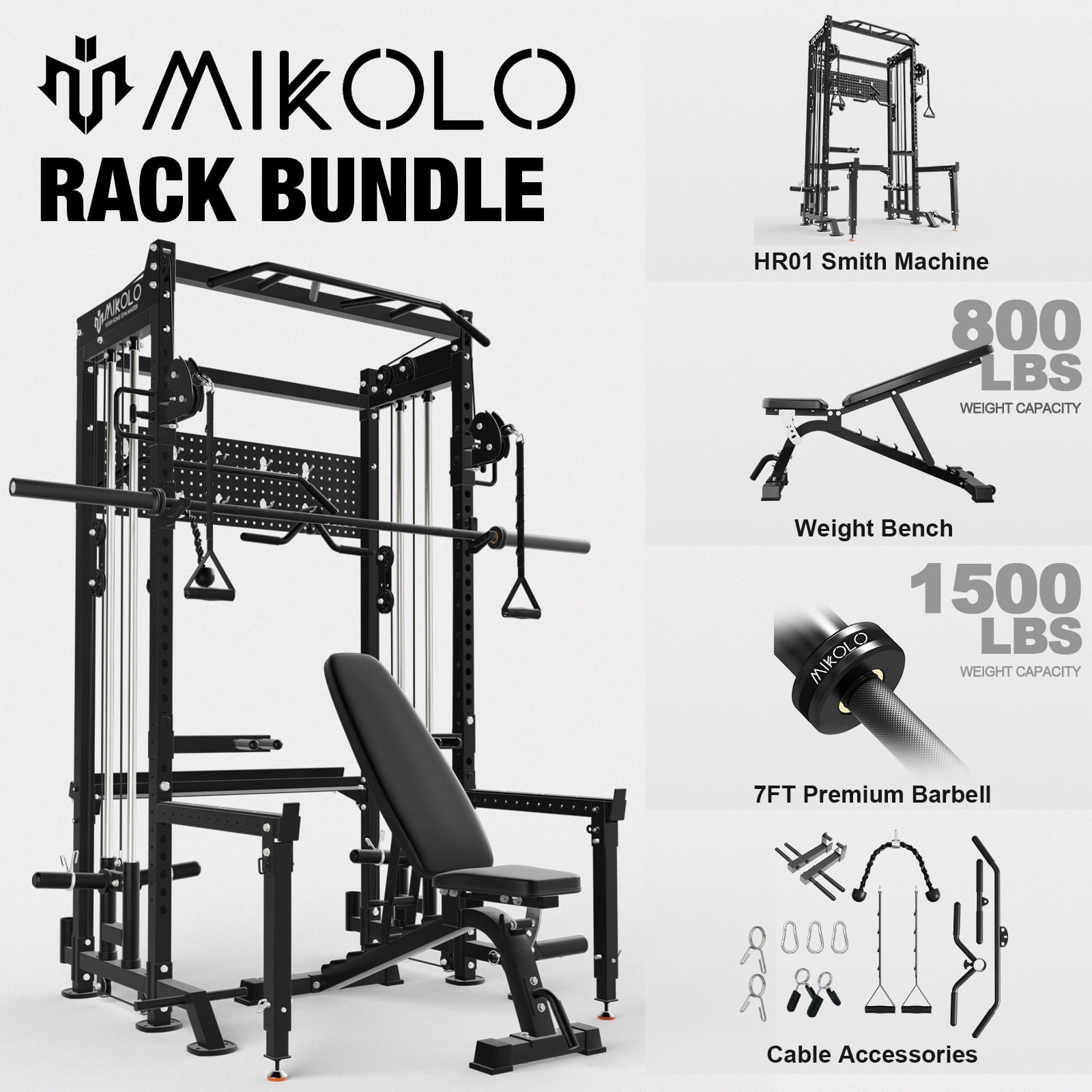 Mikolo Power Rack, 2000LB Capacity Power Cage with Dual Pulley Cable ...
