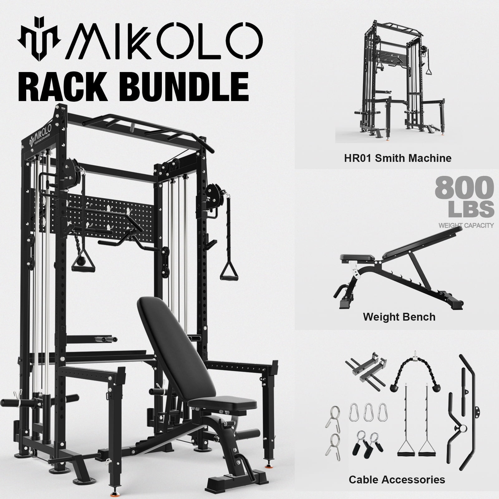 Mikolo Power Rack, 2000LB Capacity Power Cage with Dual Pulley Cable ...
