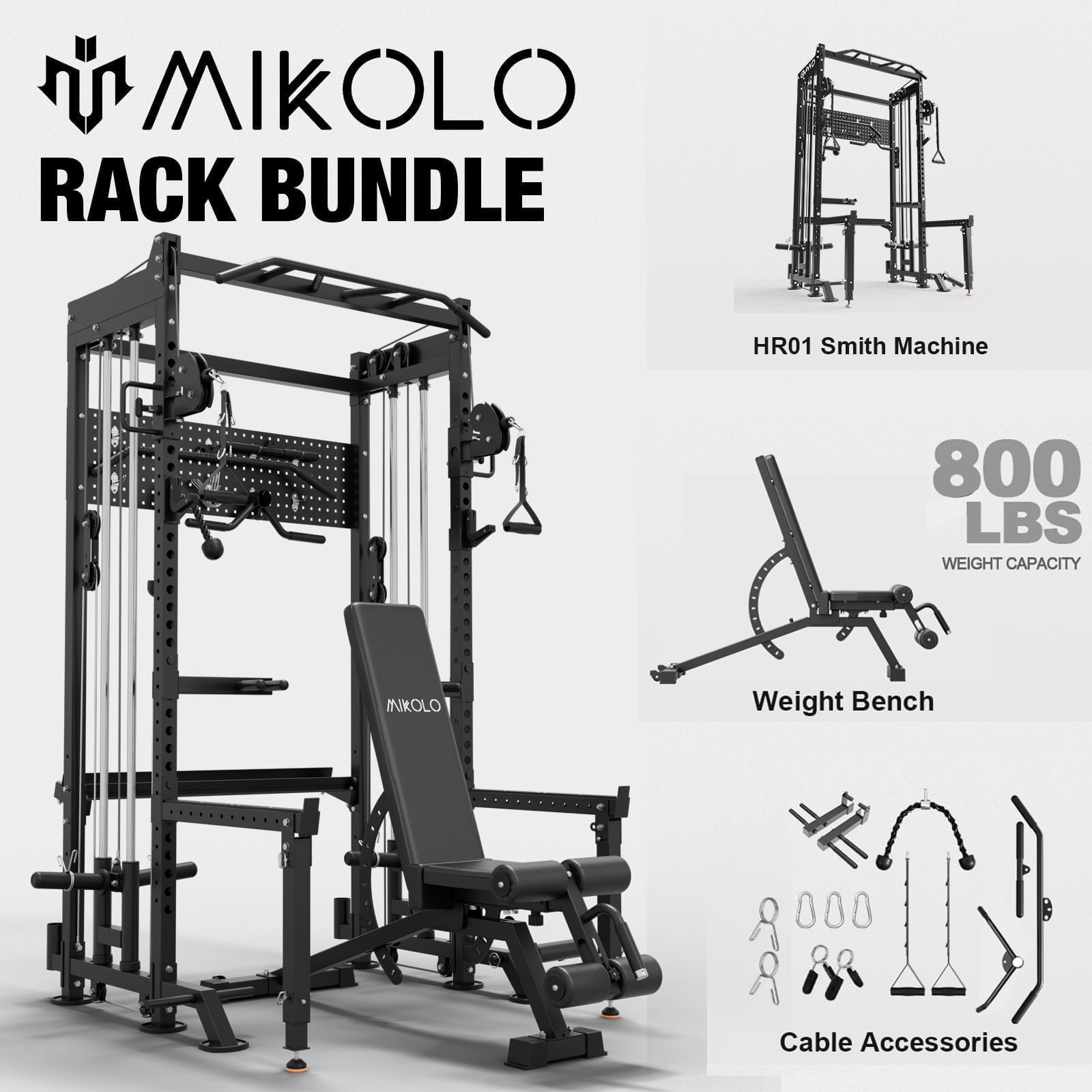 Mikolo Power Rack, 2000LB Capacity Power Cage with Dual Pulley Cable ...