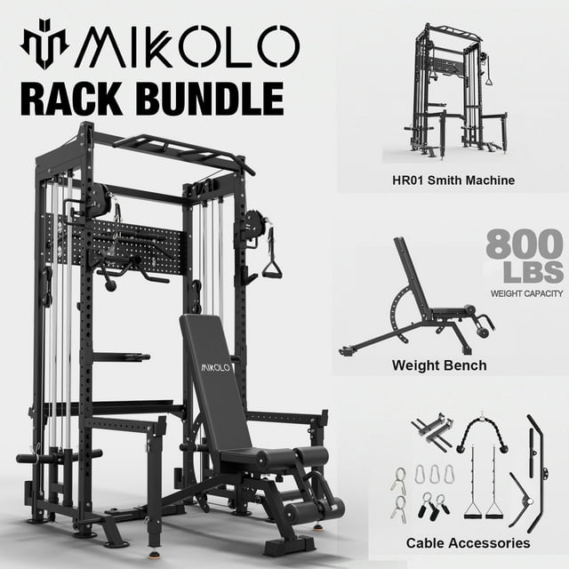 Mikolo Power Rack, 2000LB Capacity Power Cage with Dual Pulley Cable ...
