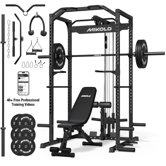 Mikolo Power Rack Cage, 1200LBS Weight Cage Home Gym with 800LB ...