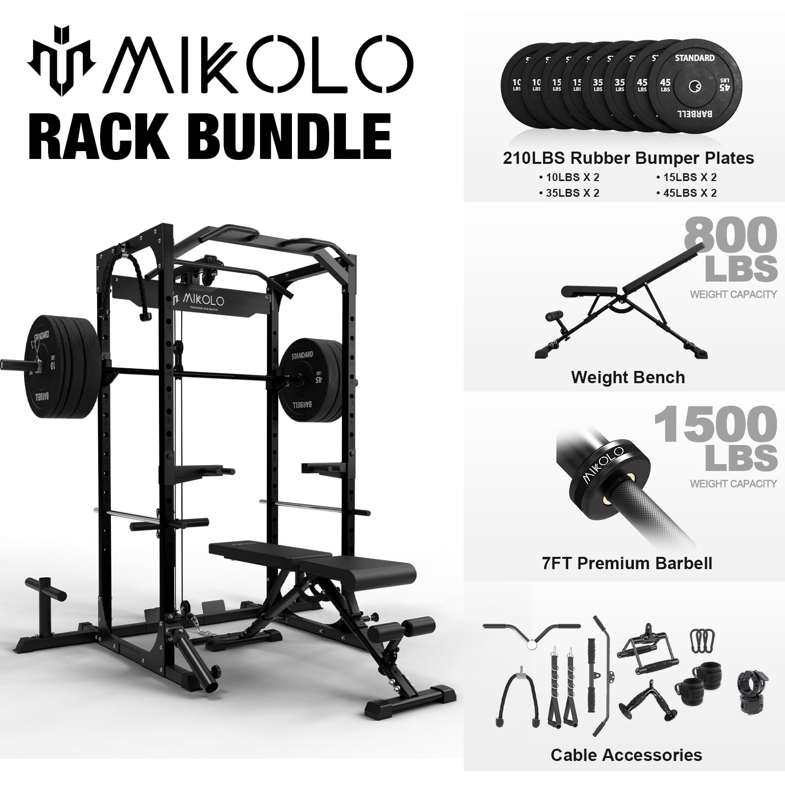 Mikolo Power Rack Cage, 1200LBS Weight Cage with 800LB Capacity ...