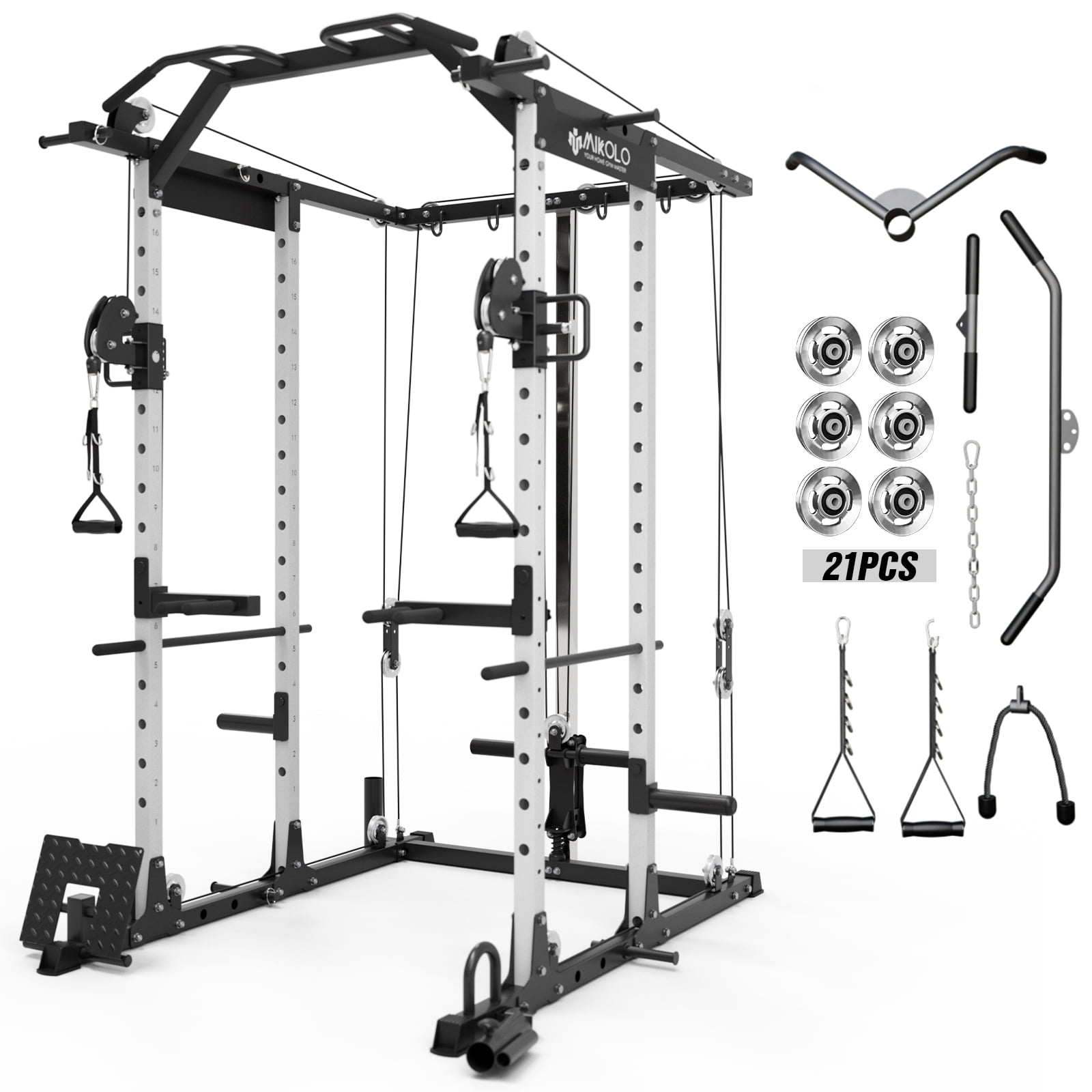Mikolo Power Rack Cage, 1500 lbs Weight Rack with Cable Crossover ...