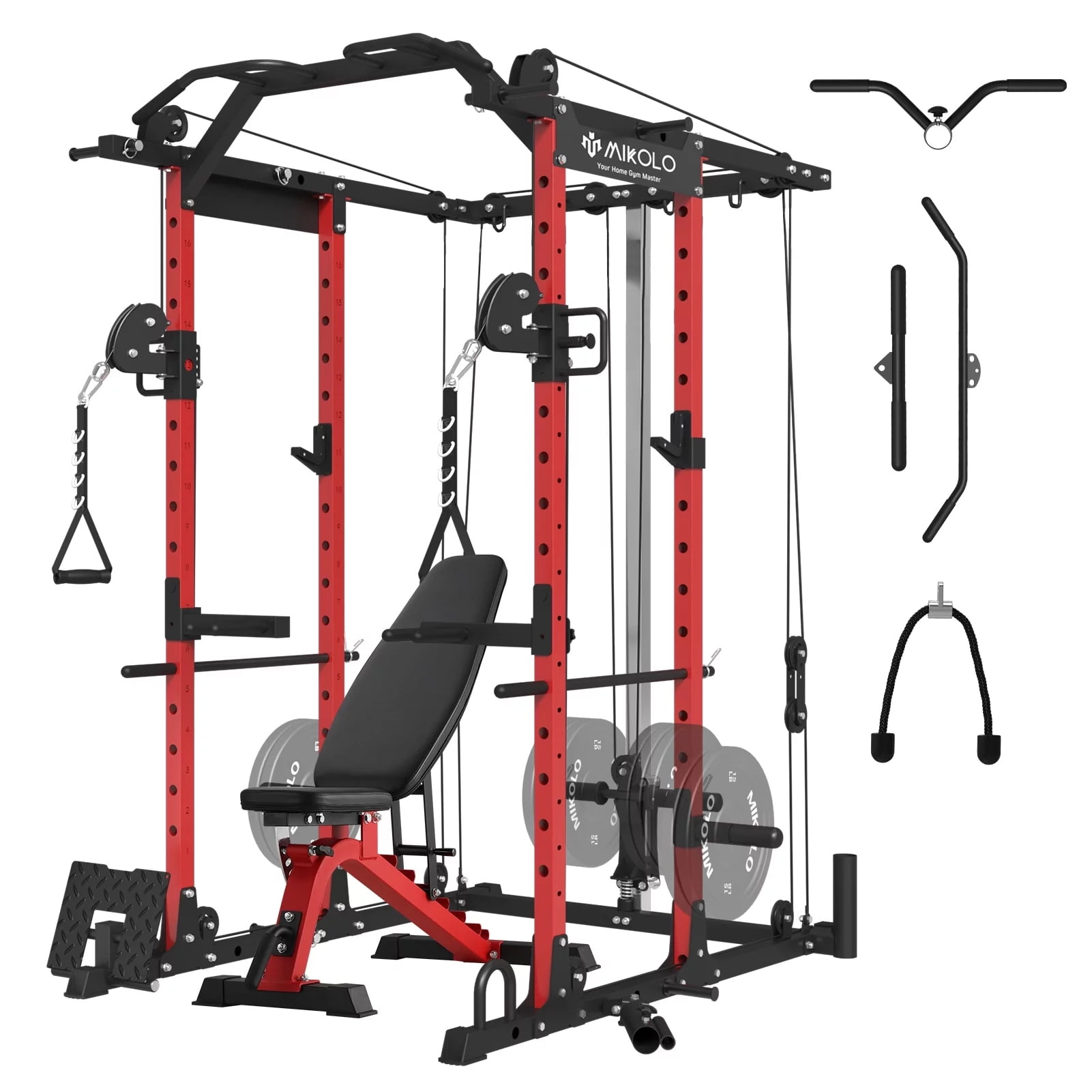 Mikolo Power Rack Cage, 1500 lbs Weight Rack with Cable Crossover ...