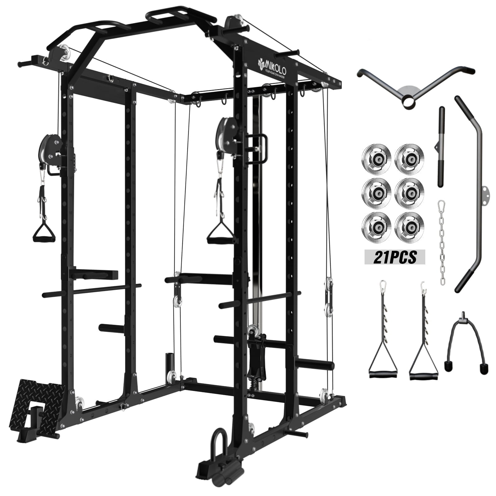 Mikolo Power Rack Cage, 1500 lbs Weight Rack with Cable Crossover ...