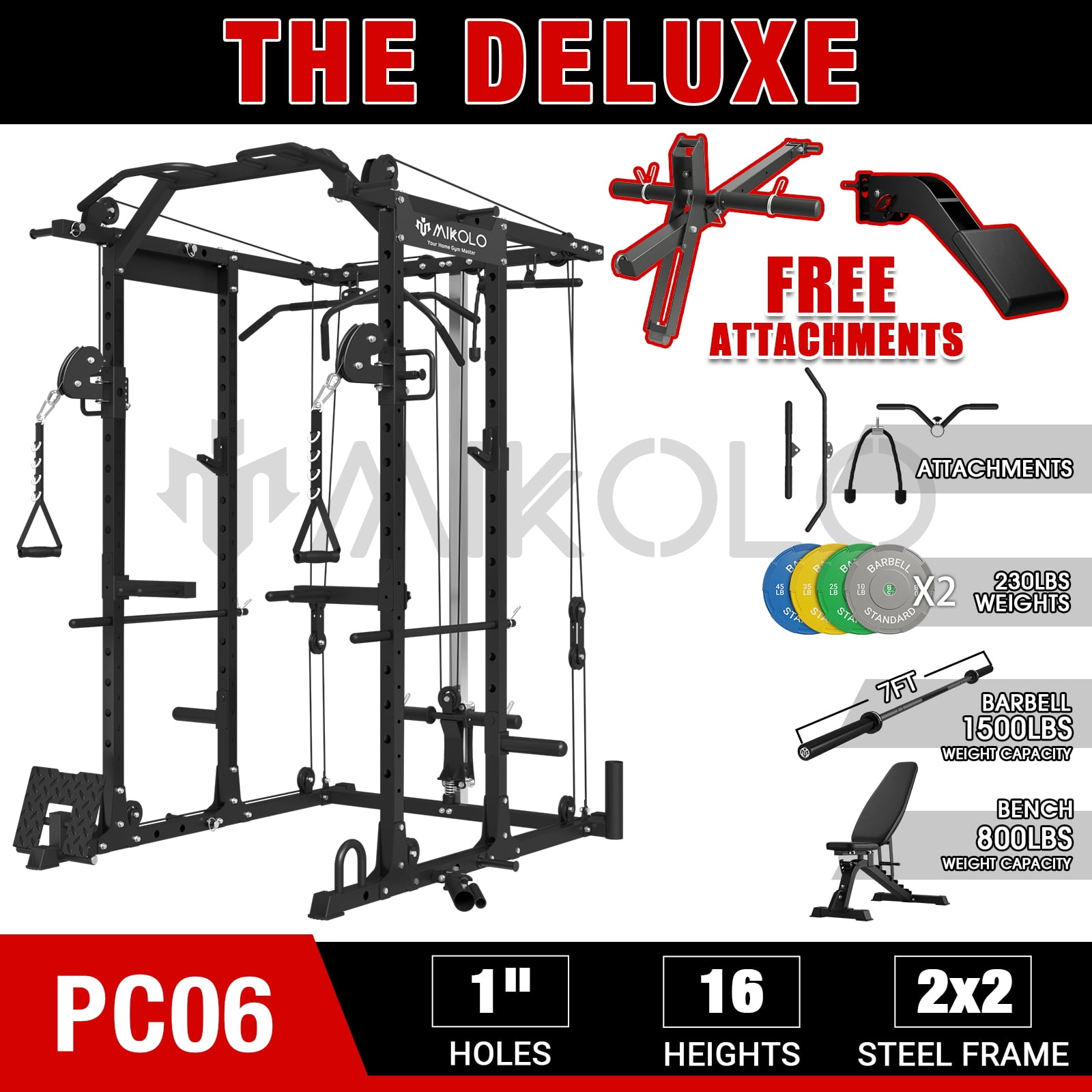 Mikolo Power Rack Cage, Squat Lifting, 1500LBS Weight Cage with ...