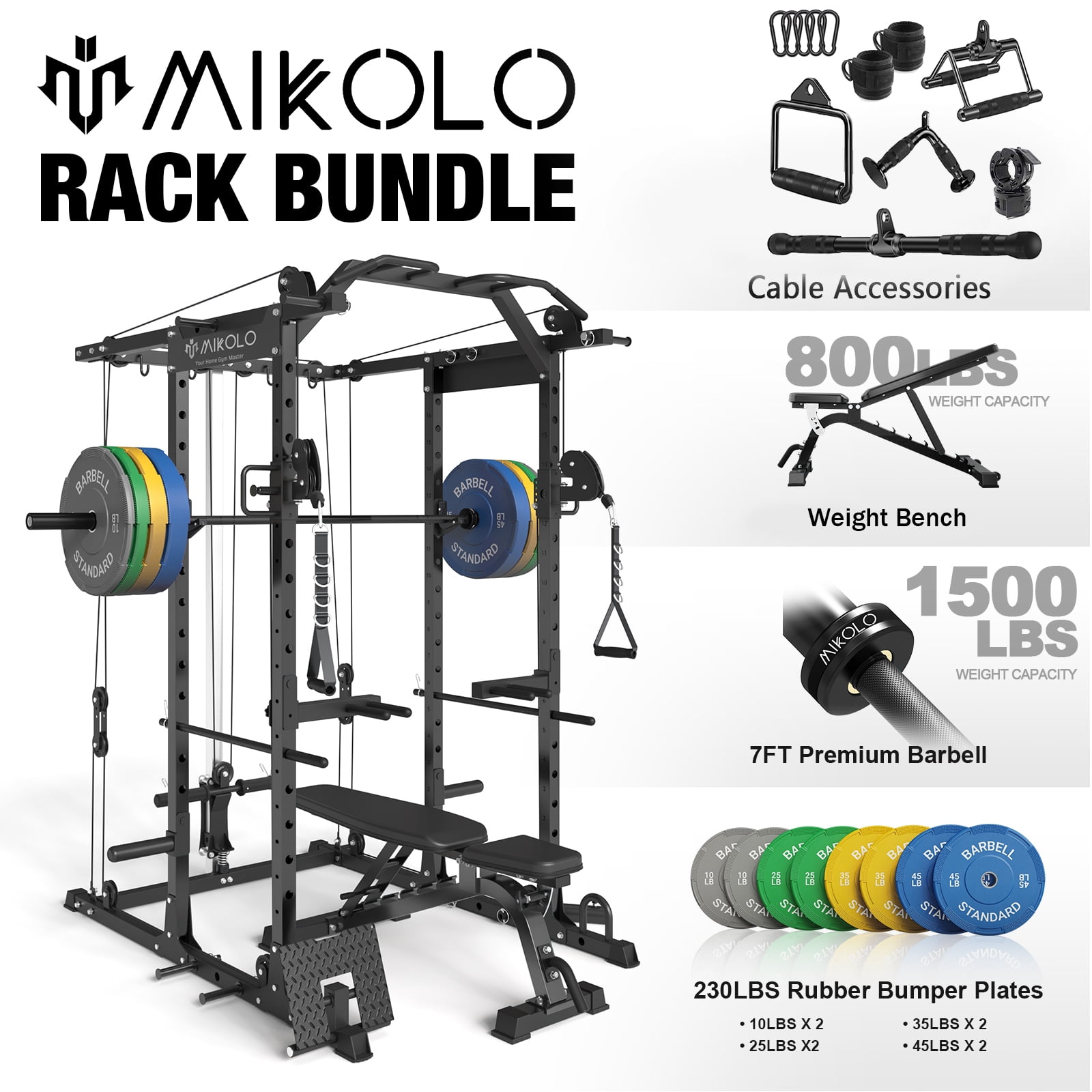 Mikolo Power Rack Cage, 1500LBS Weight Cage with 800LB Capacity ...