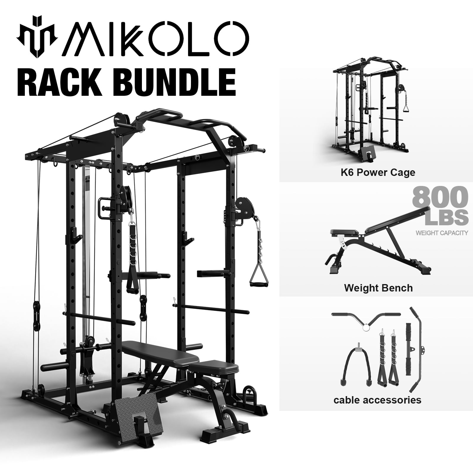 Mikolo Power Rack Cage, 1500LBS Weight Cage with 800LB Capacity ...