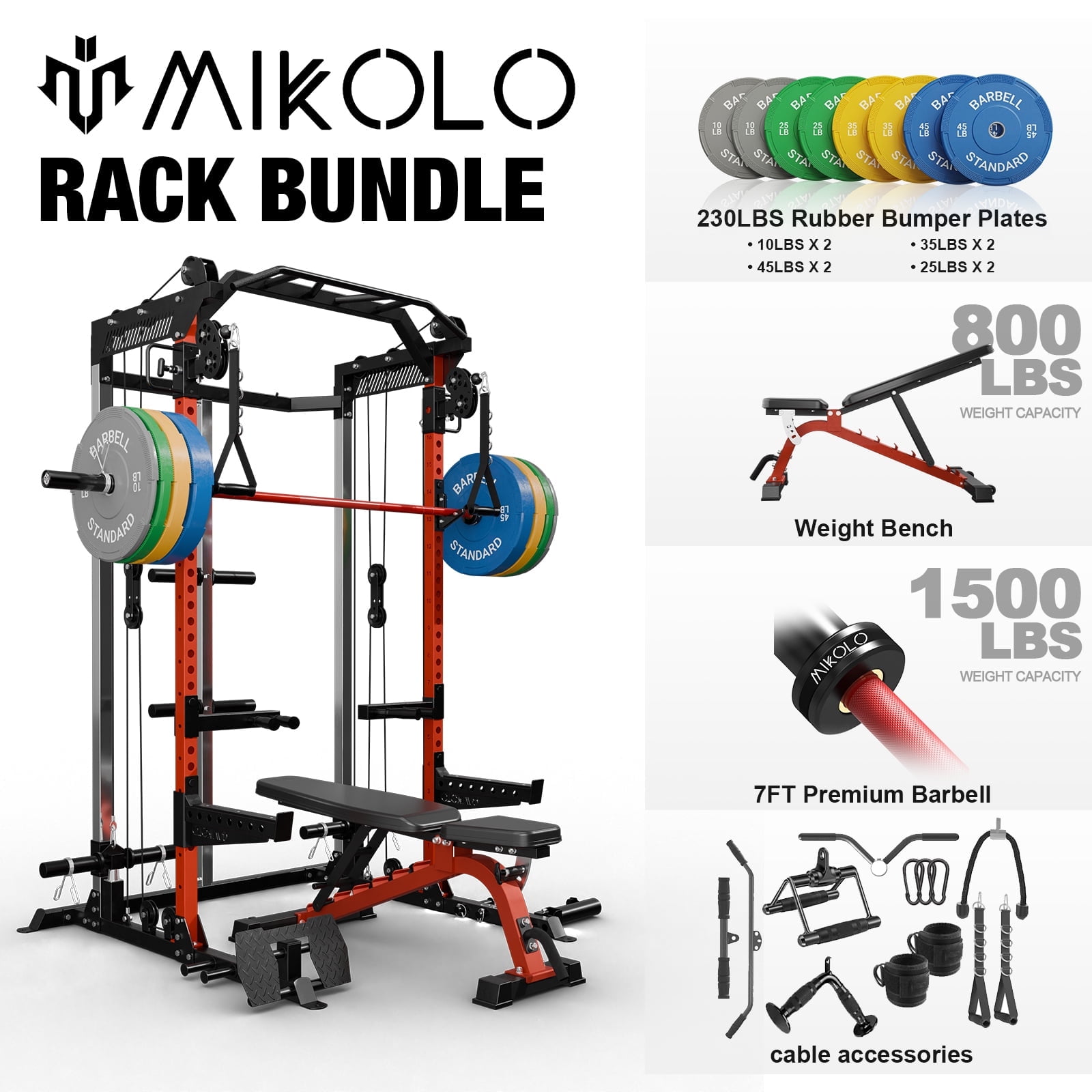 Mikolo Power Rack Cage, 1500LB Capacity, Adjustable Weight Bench ...
