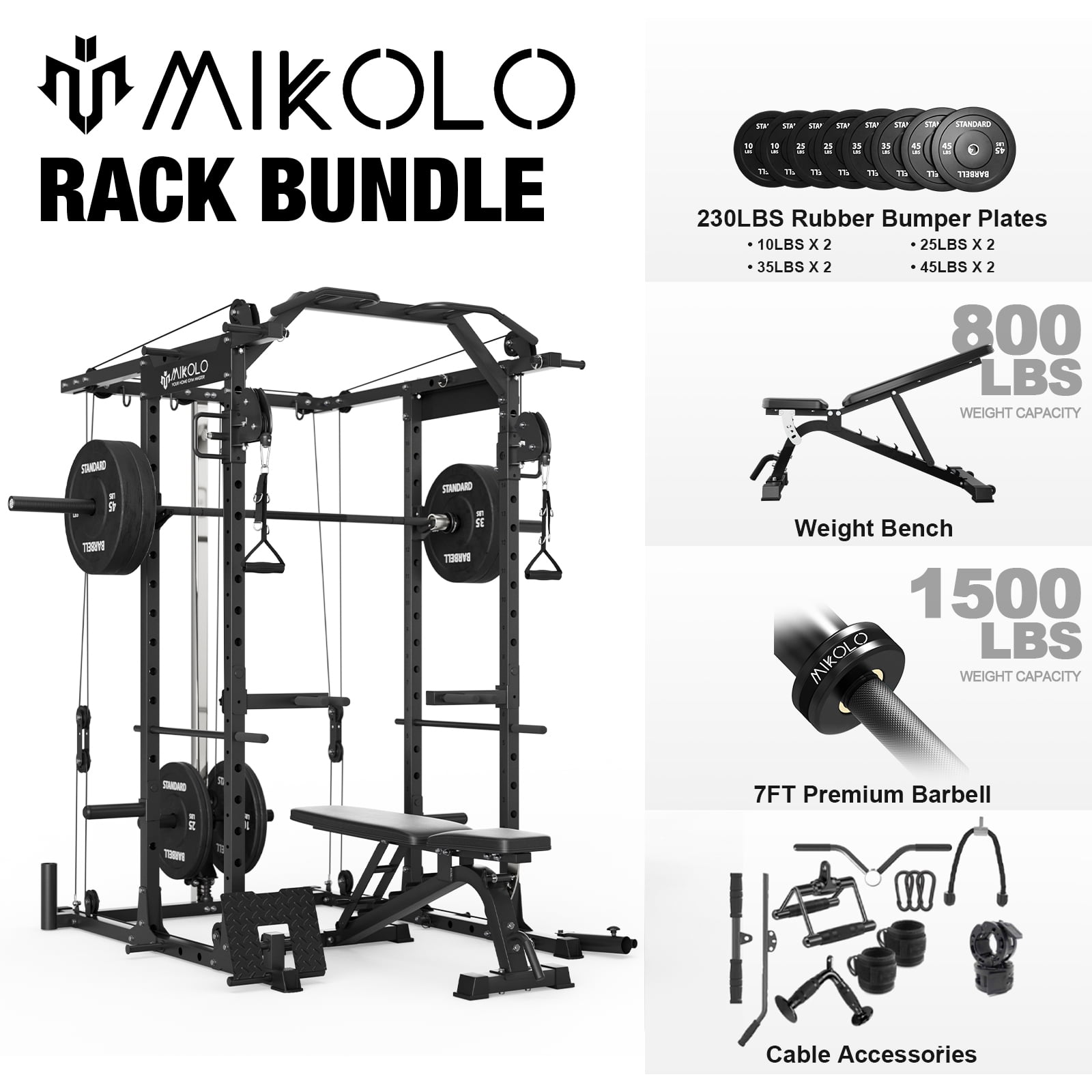 Mikolo Power Rack Cage, 1500LBS Weight Cage with 800LB Capacity ...