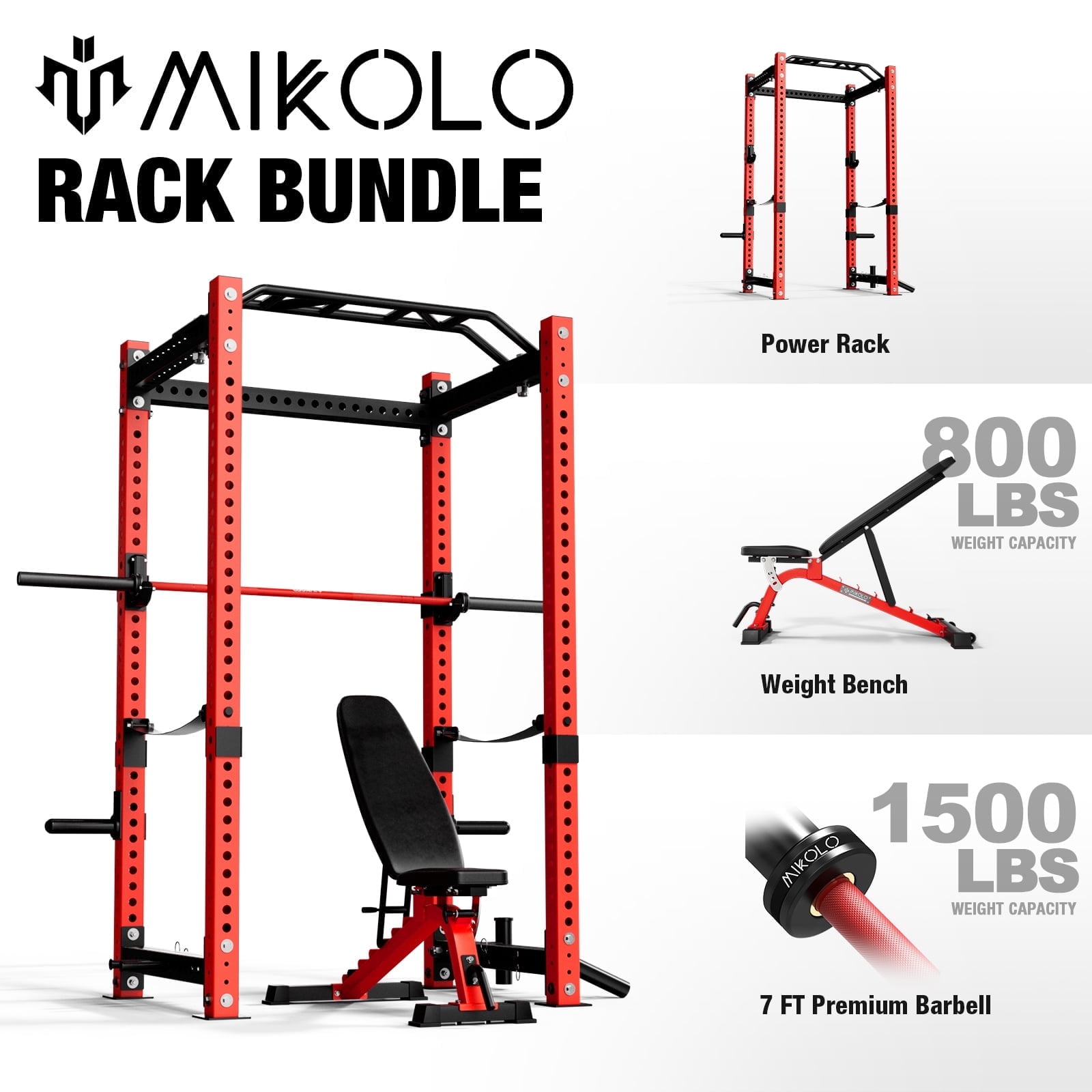 Mikolo Power Rack Cage, Elite Series 3" x 3" Commercial Squat Rack with ...