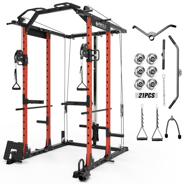 Mikolo Power Rack & LAT Pulldown, 1200 lbs Capacity, F4 Cage Combo with ...