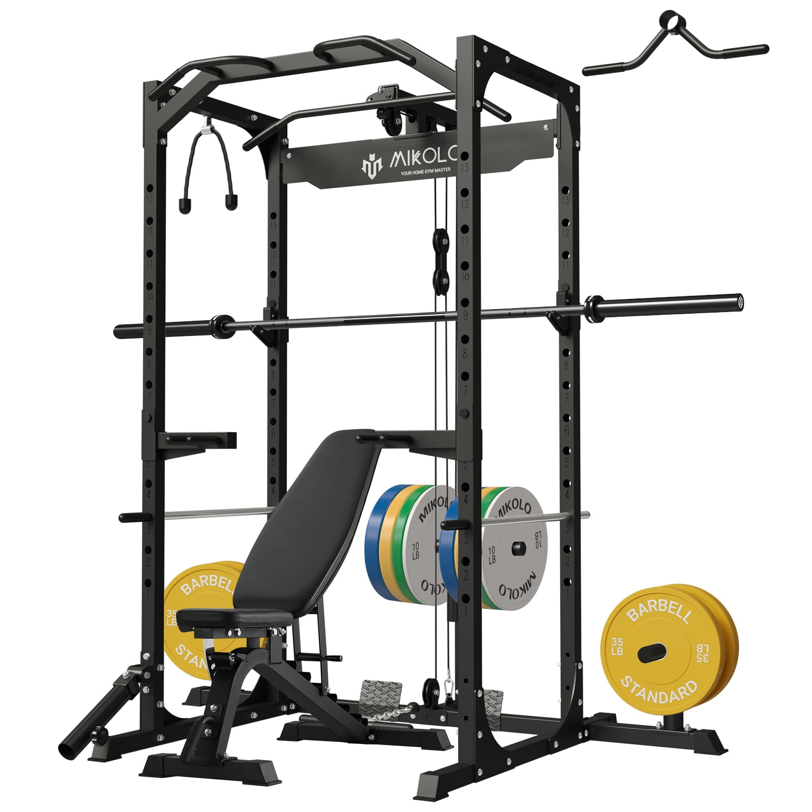 Mikolo Power Rack Cage with LAT Pulldown System,1200 lbs Capacity Power ...