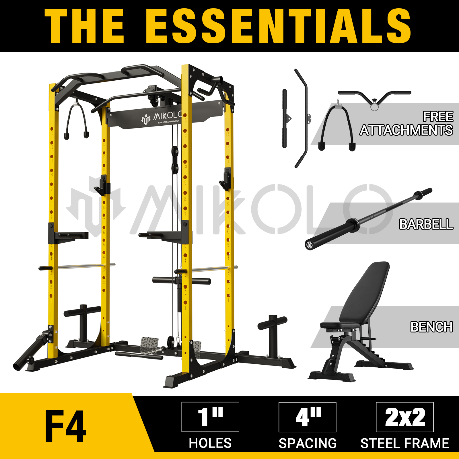Mikolo Power Rack Cage, LAT Pulldown System, 1200 lbs Capacity, Bench ...