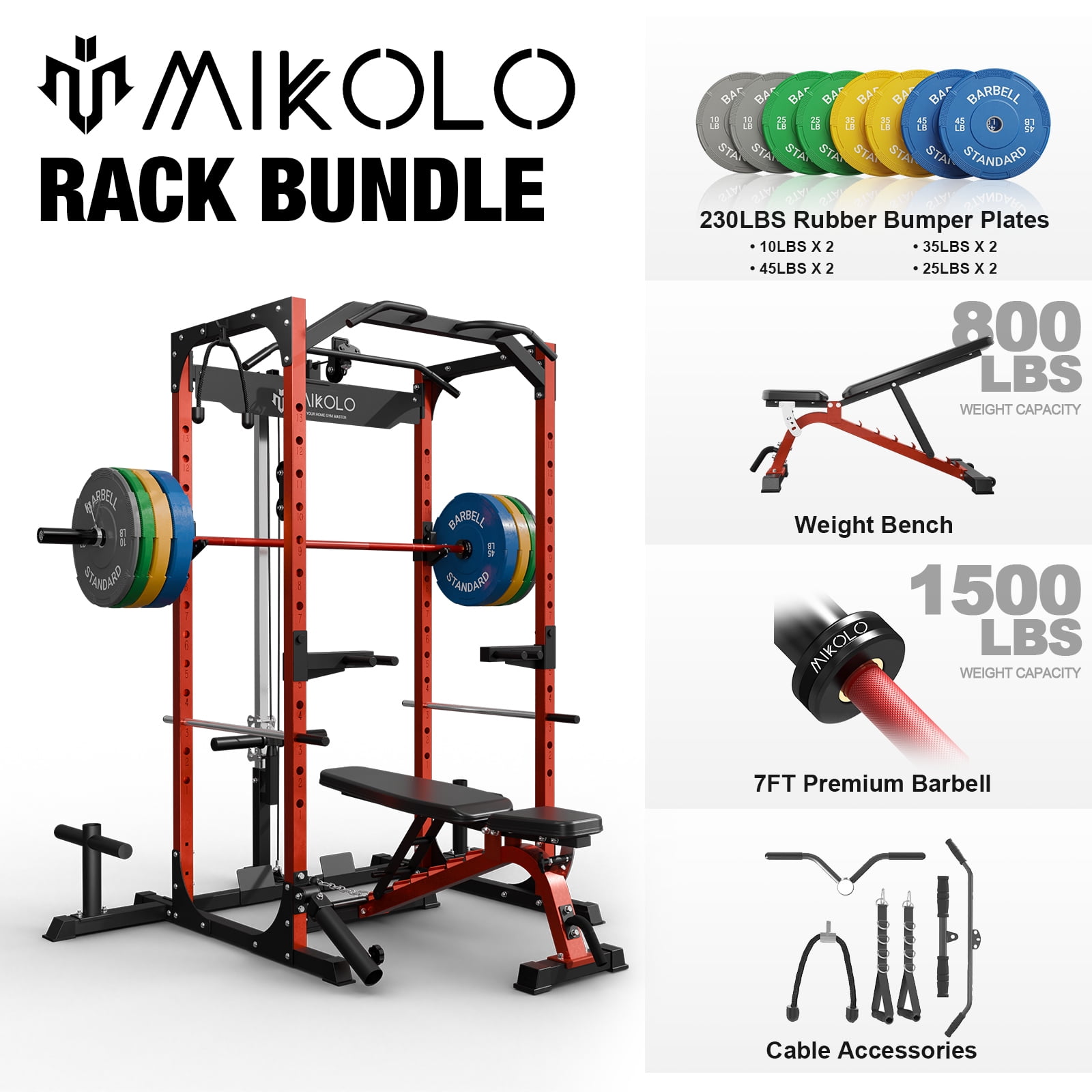 Mikolo Power Rack Cage with LAT Pulldown System,1200 lbs Capacity Power ...