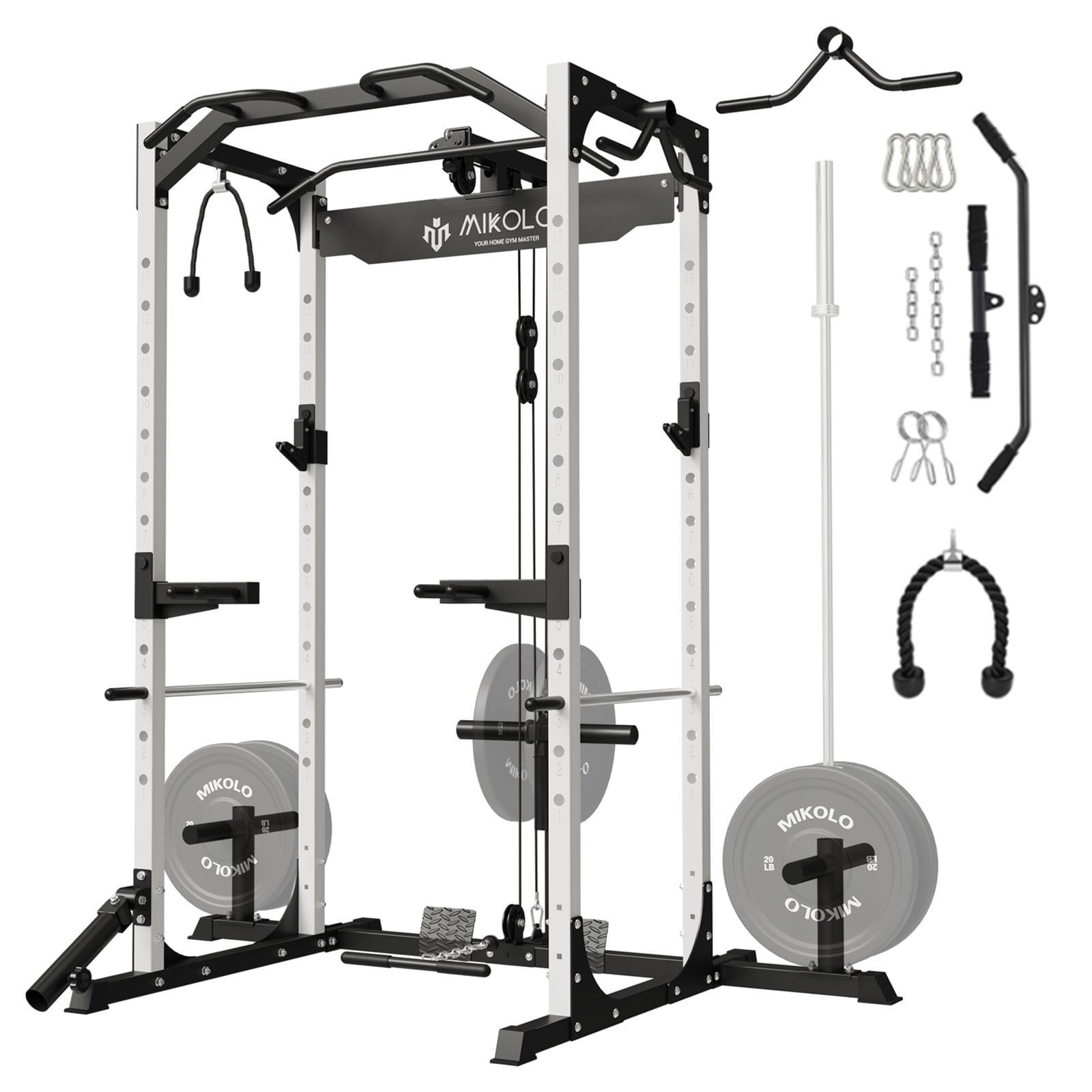 Mikolo Power Rack Cage with LAT Pulldown System,1200 lbs Capacity Power ...