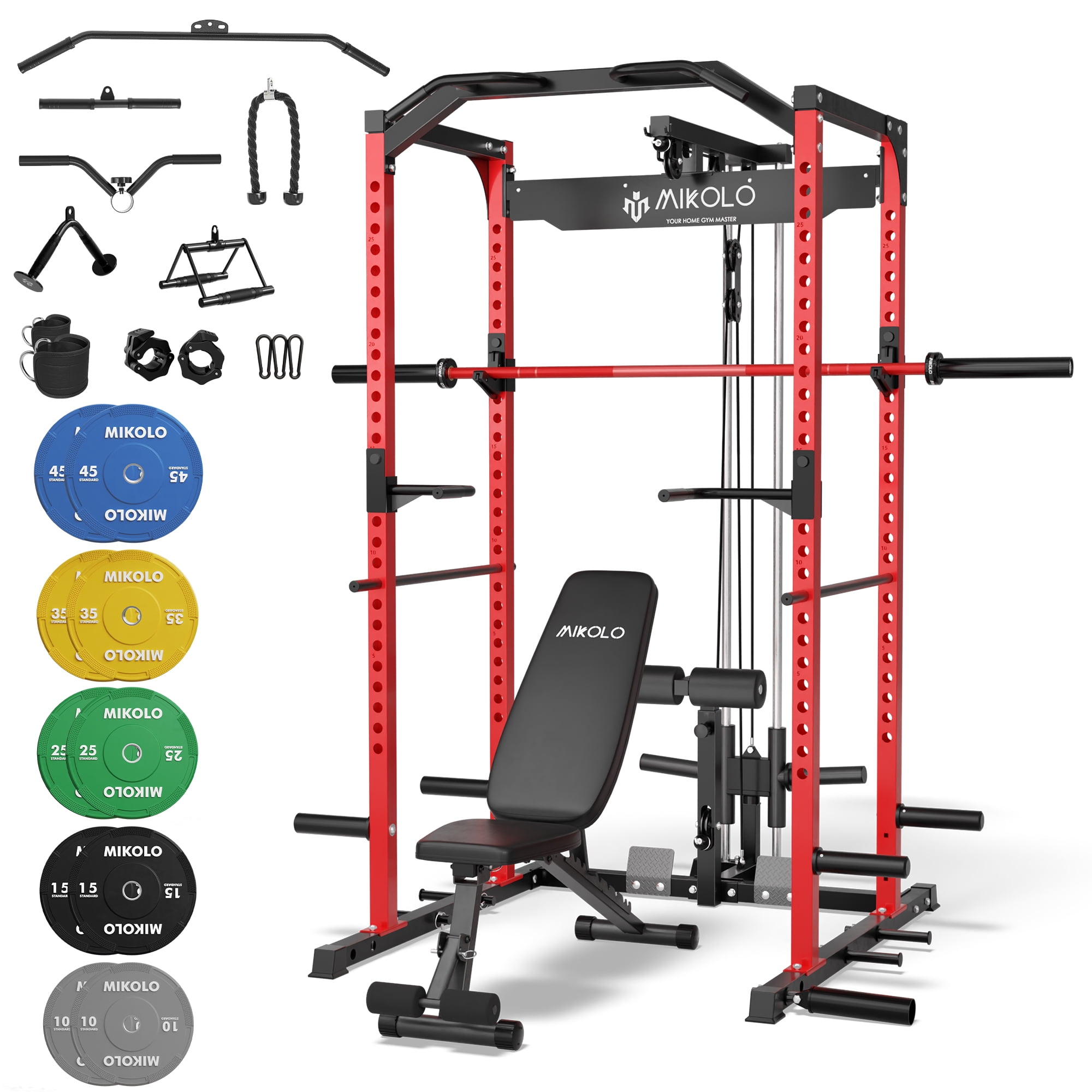 Mikolo Power Rack Cage with LAT Pulldown System,1200 lbs Capacity Power ...